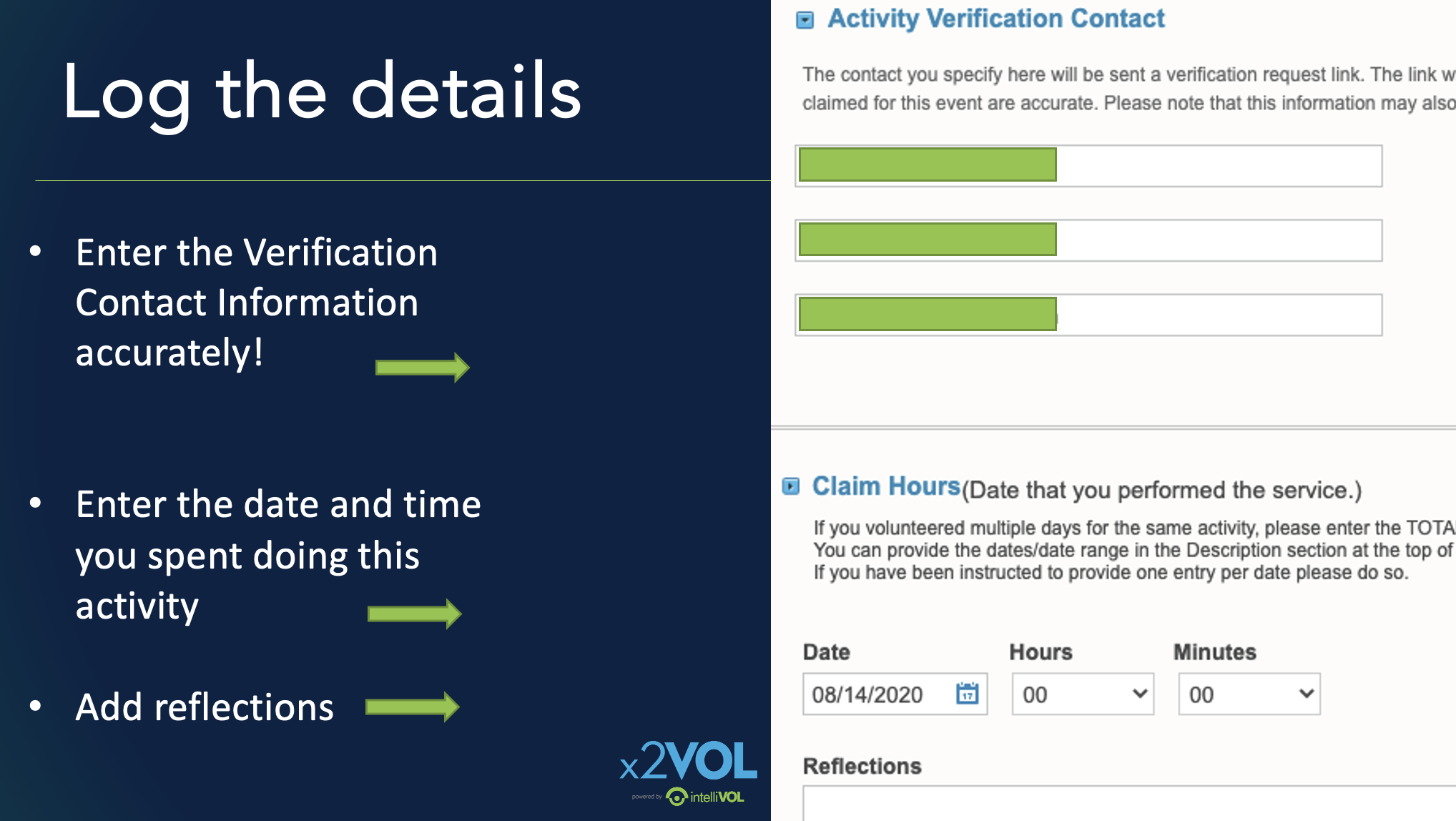 How do I log hours in x2VOL?