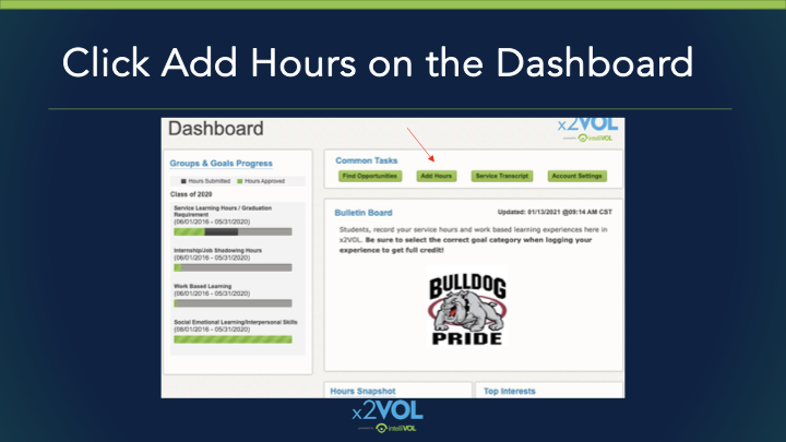 How do I log hours in x2VOL?