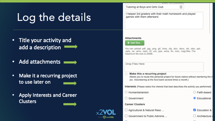 How do I log hours in x2VOL?