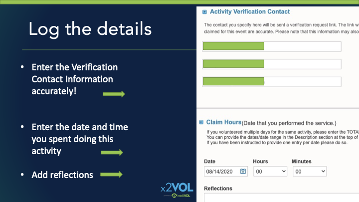 How do I log hours in x2VOL?